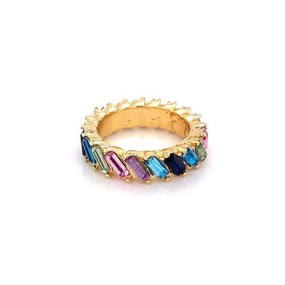 C87- Baguette Gold Plated Cz Multi Stone Ring -Multi Color (M2) (Size ...