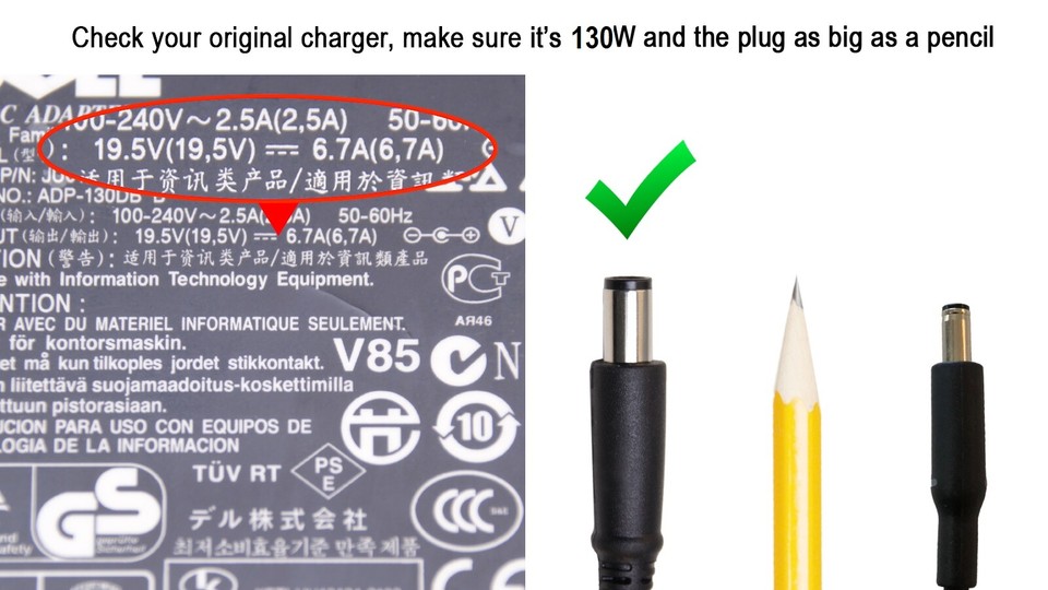 DELL 063P9N 19.5V 6.7A 130W Genuine Original AC Power Adapter Charger ...