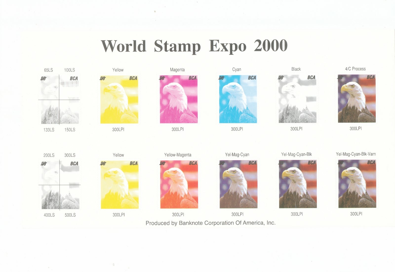 A31 - WORLD STAMP EXPO 2000 BCA TEST SHEET OF 12, SELF ADHESIVE, Mint ...