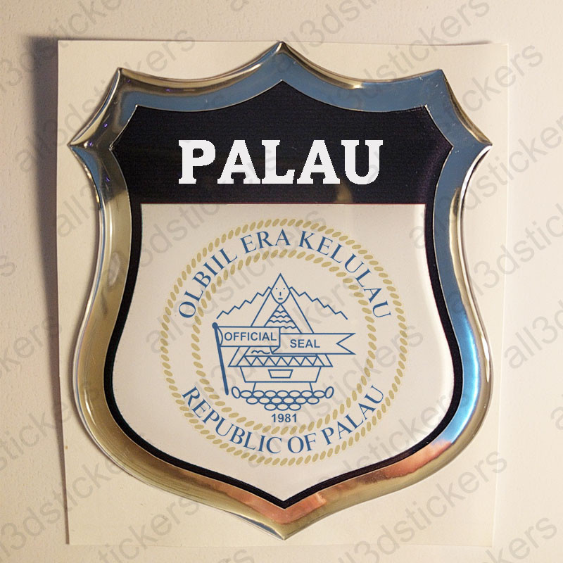Sticker Palau Emblem Coat of Arms Shield 3D Resin Domed Gel Vinyl Decal ...