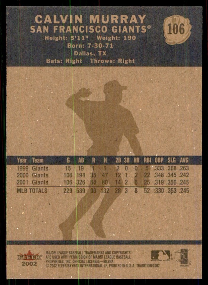 2002 Fleer Tradition Calvin Murray Baseball Cards #106 | eBay
