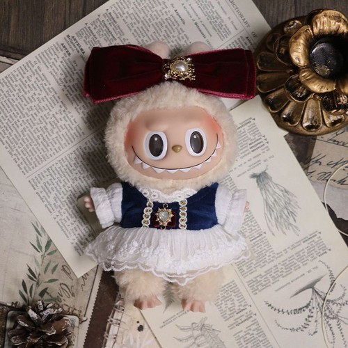 Outfits LABUBU The Monsters Plush Mini Navy Blue+White Skirt+ Hair Clip ...