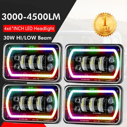 4"x6" inch LED Headlights RGB Halo For FJ80 FZJ80 Toyota Landcruiser 60 ...