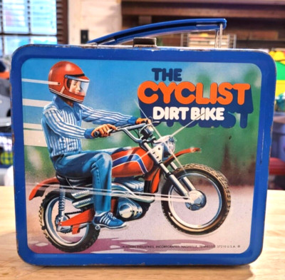 Vintage 1979 Aladdin Metal The Cyclist Dirt Bike Lunch Box with Thermos ...