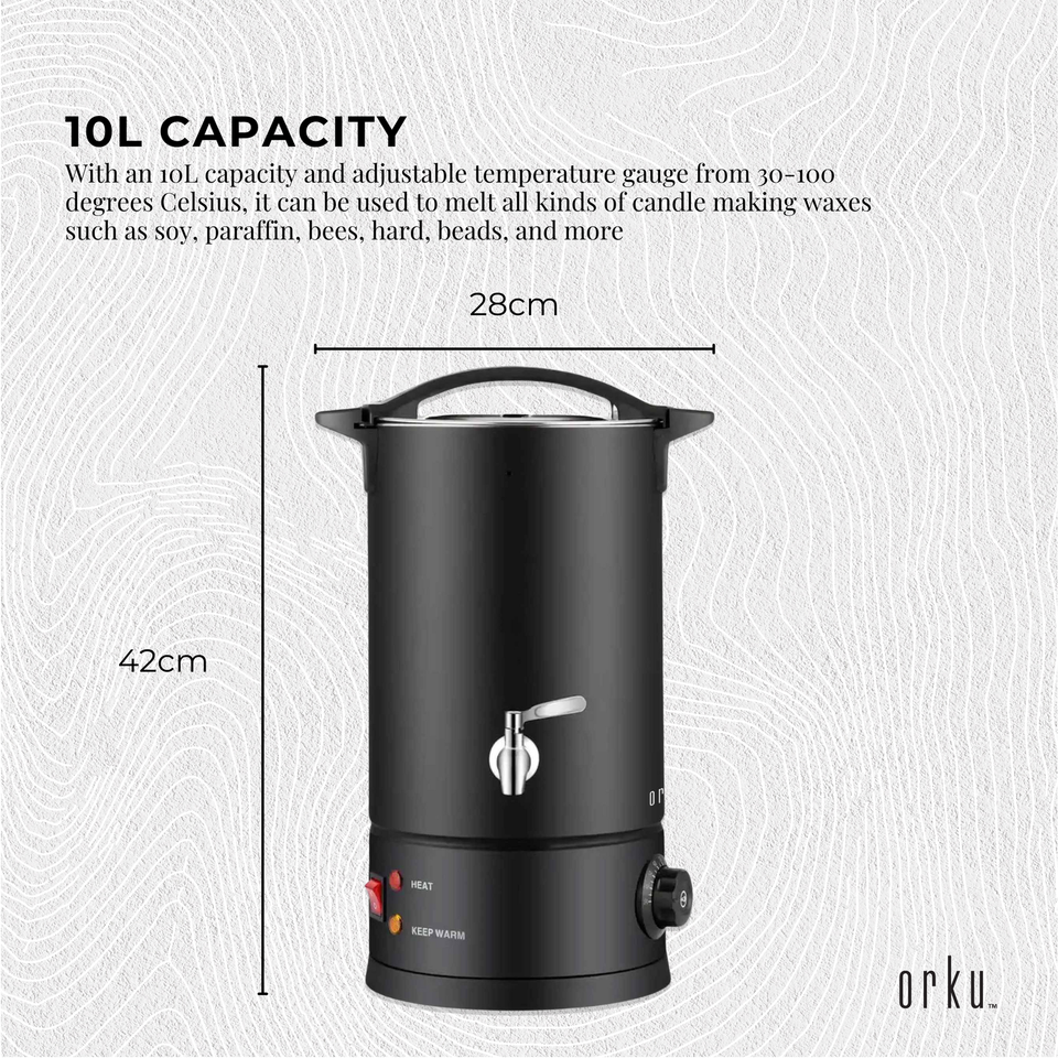 10L Candle Wax Heater Black With Tap - Soy Wax Melter Candle Making Pot ...