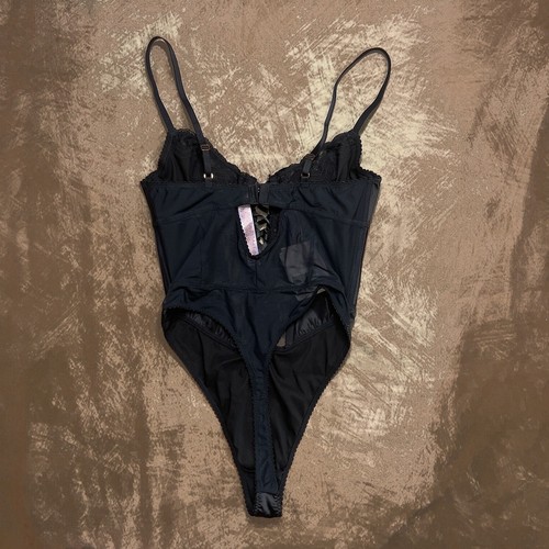 Savage X Fenty Satin and Lace Bodysuit Black Lingerie Teddy Corset Tie ...