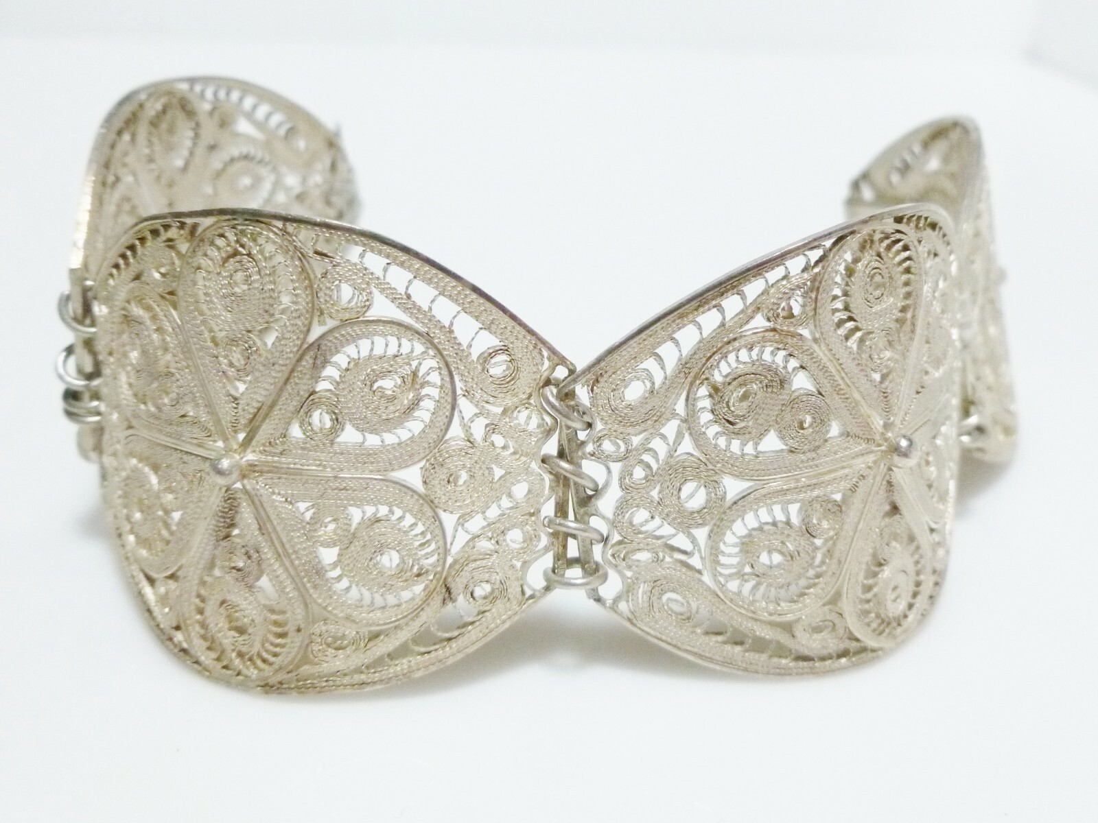 MEXICO STERLING SILVER FILIGREE FLOWER LARGE PANEL WO… - Gem