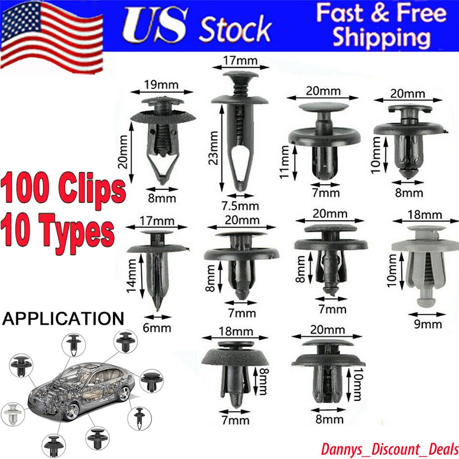 100pack Bumper Clips Fender 6 7 8 9mm Trim Car Auto Push Pin Rivet ...