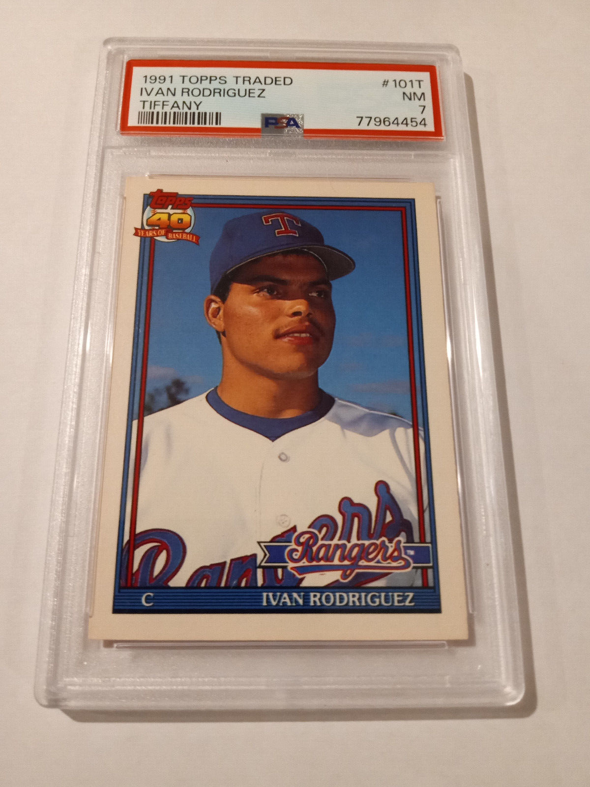 1991 TOPPS TRADED TIFFANY #101T Ivan Rodriguez Rookie RC PSA 7 NM HOF ...