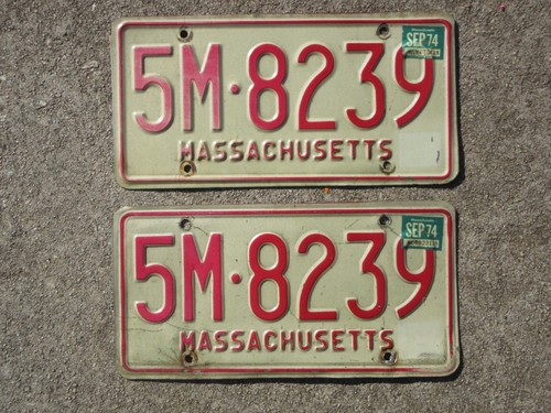 1974 Massachusetts License Plate Pair 5M8239 MA MASS Ford Chevrolet ...