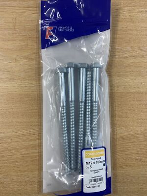 Forgefix Coach Screw Hexagon Head Single Thread ZP M12 x 180 Bag 5 ...