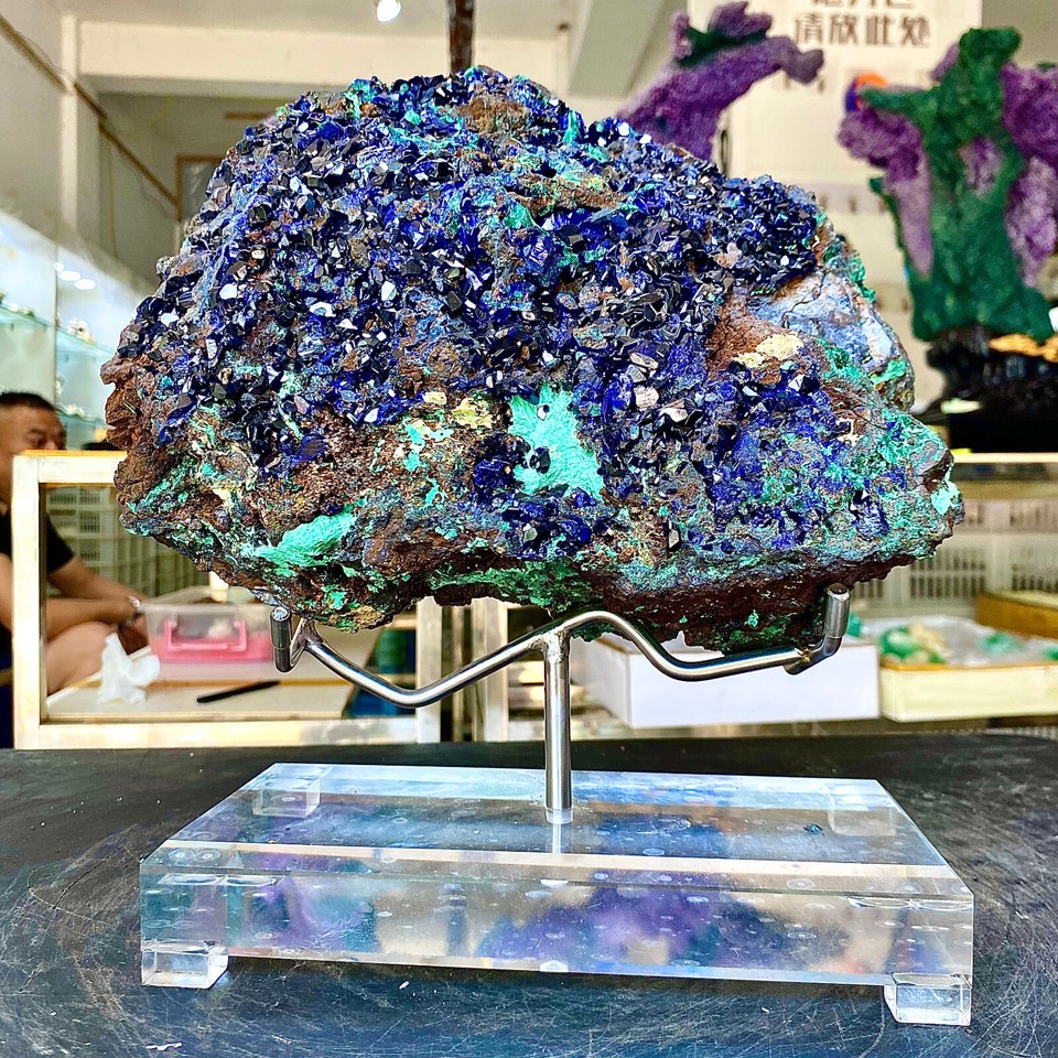 17.9LB Laos Rare Top Natural Blue Copper Ore Quartz Crystal Mineral ...