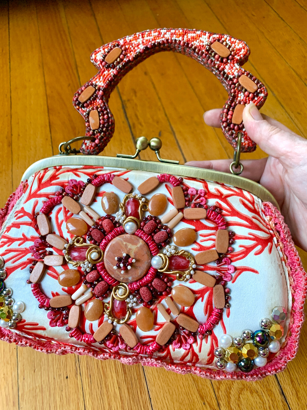 NOS Mary Frances Sea Nymph Beaded Top Handle Coral Pink Sea Barbie ...