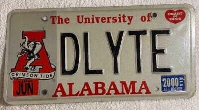Alabama Vanity License Plate University UA Roll Tide Football DLYTE ...