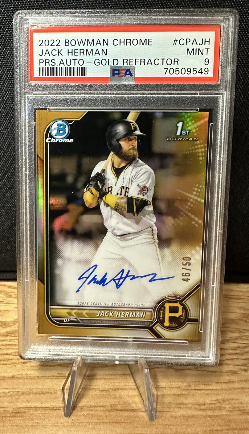 Jack Herman First Auto (46/50) 2022 Bowman Chrome GOLD Refractor PSA 9 ...