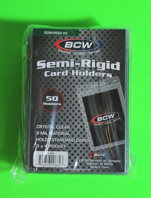 50 SEMI-RIGID CARD HOLDER #2 FOR TRADING CARDS 9 MIL, STANDARD CARD 3X4 ...