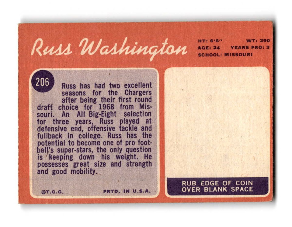 1970 Topps Russ Washington RC 206 | eBay