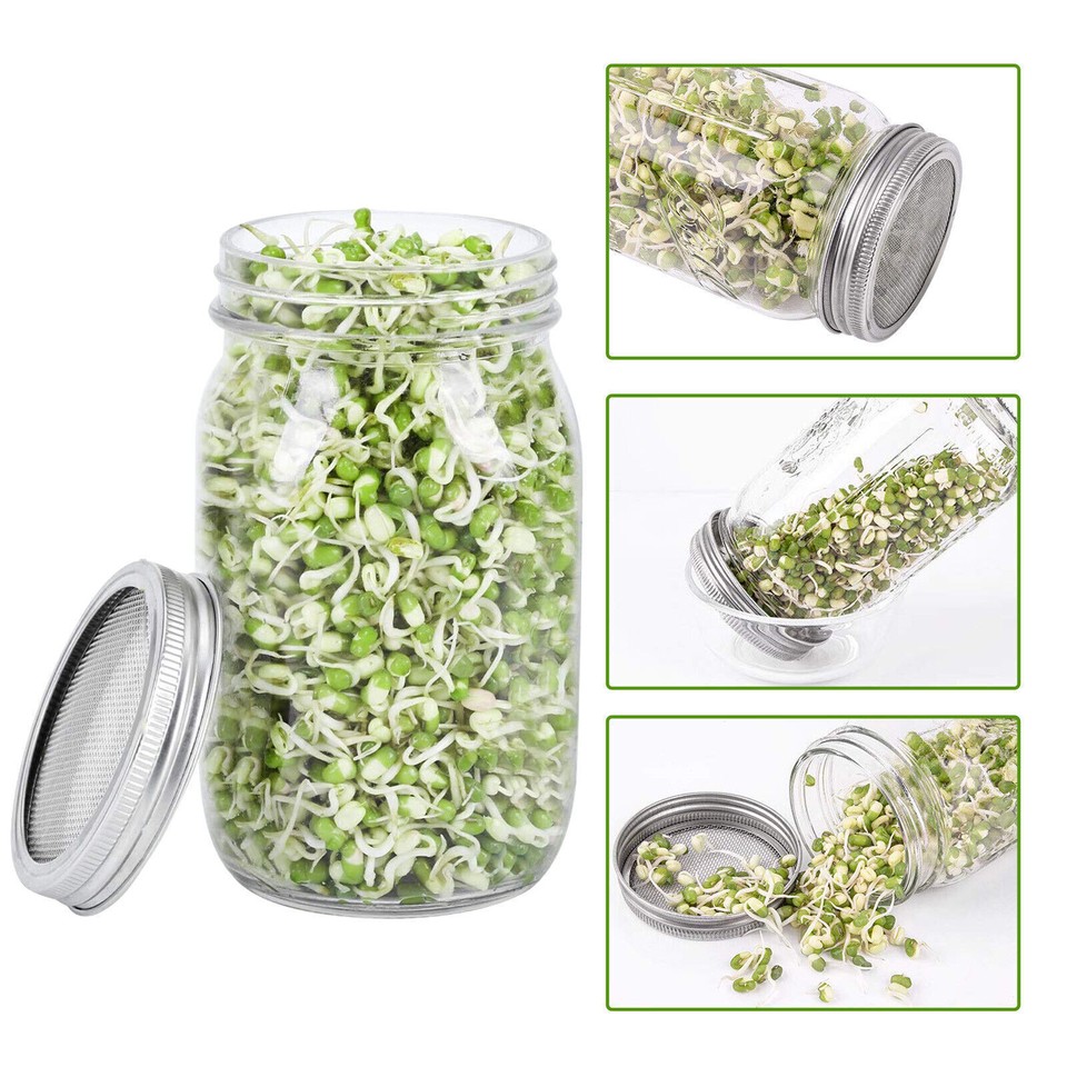 4PCS Mason Jar Mouth Strainer Lid Stainless Steel Seed Sprout Filter ...
