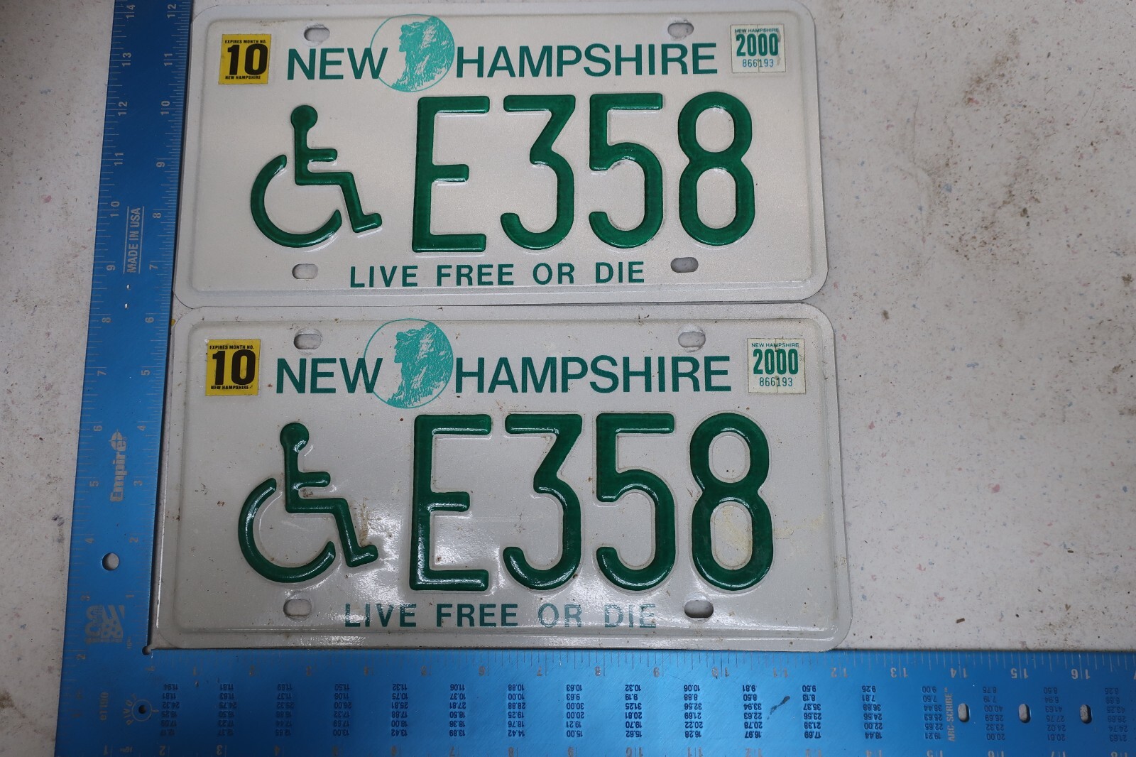 2000 00 New Hampshire NH License Plate Tag E358 Handicapped Natural ...