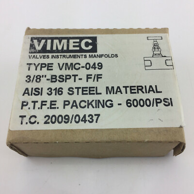 VIMEC VMC-049 Isolation Valve 3/8"-BSPT-F/F 316 Stainless Steel PTFE ...