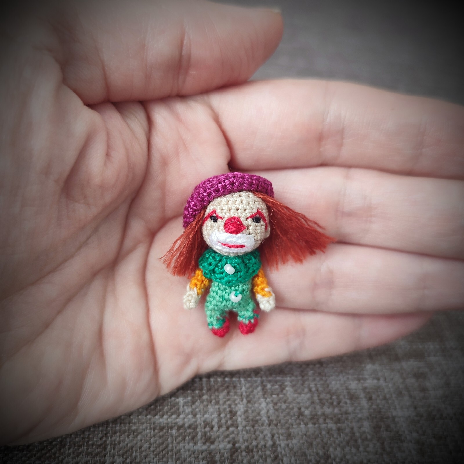 Dollhouse miniature clown crochet. Micro clown handmade. Miniature ...