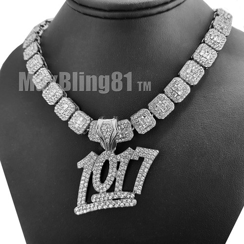 Silver Plated Alloy 1017 Pendant 16" 18" 20" Iced Cubic Zirconia Chain ...