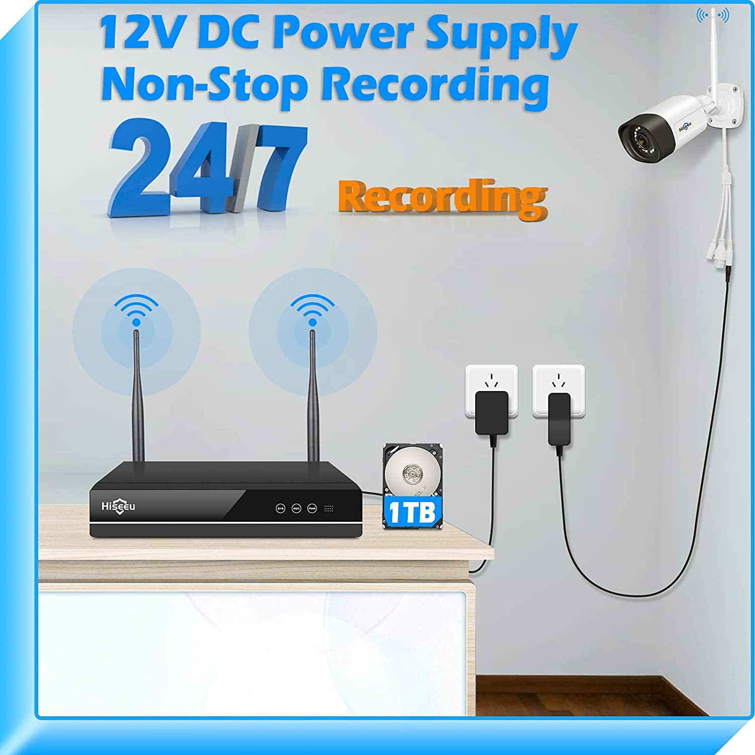 Hiseeu 3MP 8CH 2K NVR IP Outdoor Home WIFI Wireless Security Cameras ...