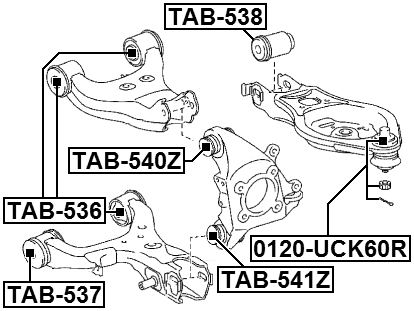 TAB-537 Febest BUSHING KIT, REAR LOWER CONTROL ARM 48720-0C010, 48710 ...