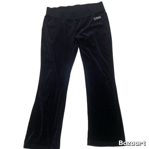 Guess Womens Size XL Black Velour Sweat Pants With Rhinestone Logo | eBay