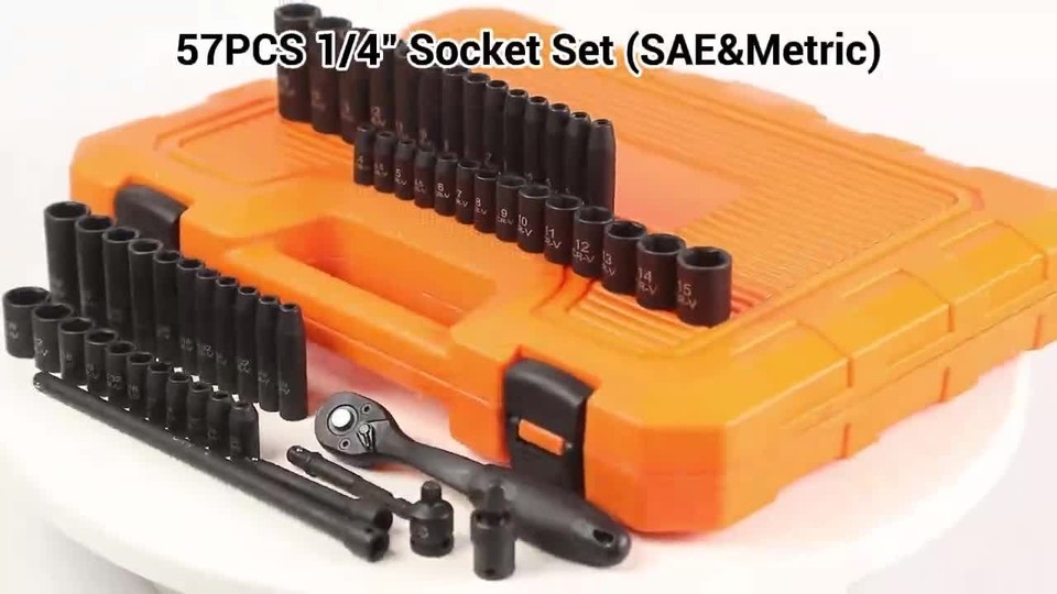 DEEP & SHALLOW IMPACT SOCKET RATCHET Set 1/4"Dr 57pc 4-15mm 6pt Hex ...