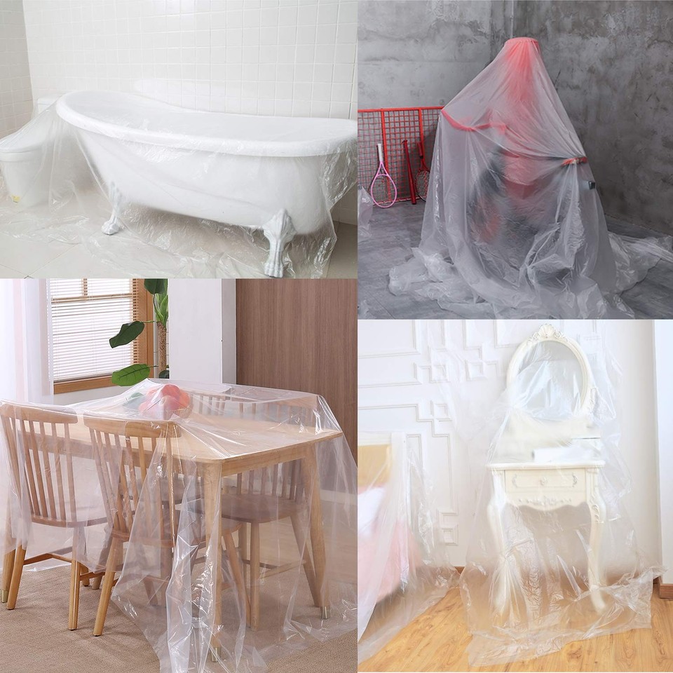 5 Sheets Plastic Drop Cloths, Plastic Sheeting Plastic Painting Tarp ...