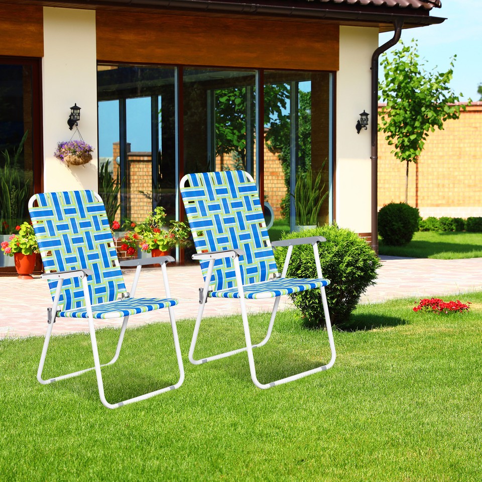 Patio Folding Chairs Set of 2 Lawn Webbed Beach Camping Chair for Yard ...