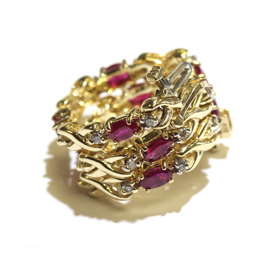 14k yellow gold .44ct SI2 J diamond ruby XOXO bracelet 12.6g vintage ...