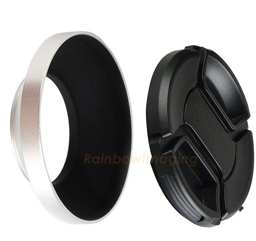 46mm Silver Wide Angle Metal Screw-in Lens Hood + Cap for Olympus ...