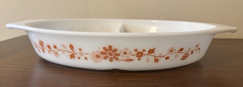 Vintage Pyrex Orange Floral 1 1/2 Quart Divided Casserole Dish - 1965 ...