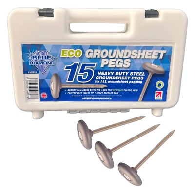Blue Diamond Groundsheet Pegs 15 x Tent Awning Camping Heavy Duty Metal ...
