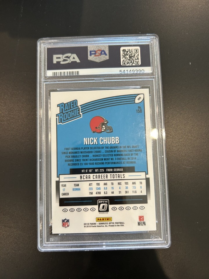 2018 Panini Donruss Optic Nick Chubb Rated Rookie RC #158 PSA 10 Browns ...