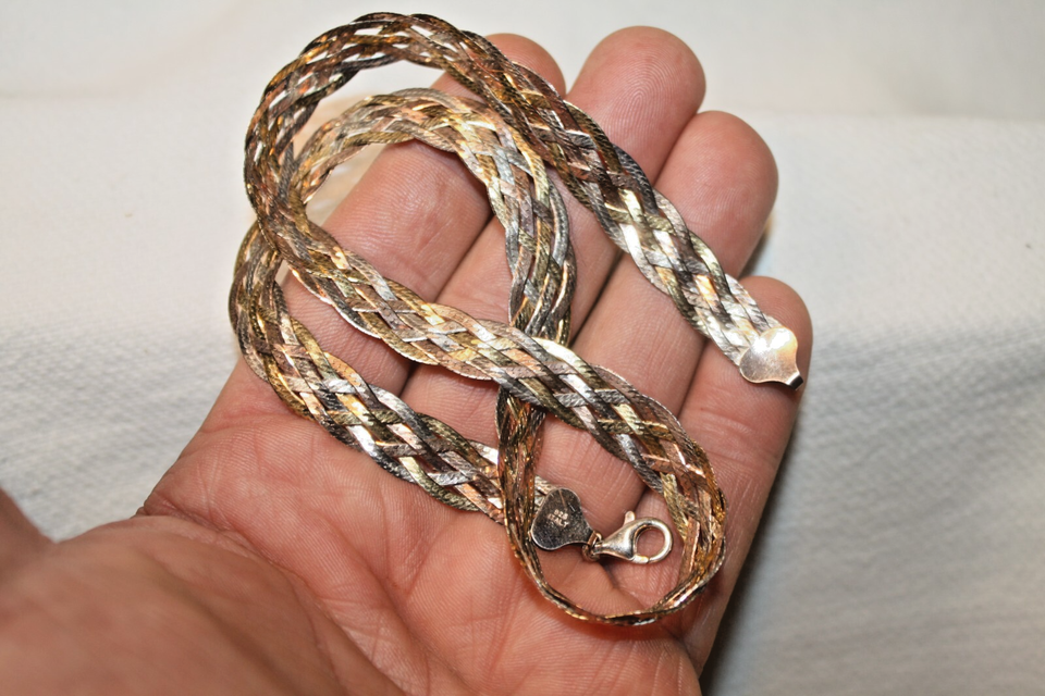 18" 9mm Vtg Sterling Silver 925 Dyadema Italy Braid 3color Chain Necklace 18+g | eBay