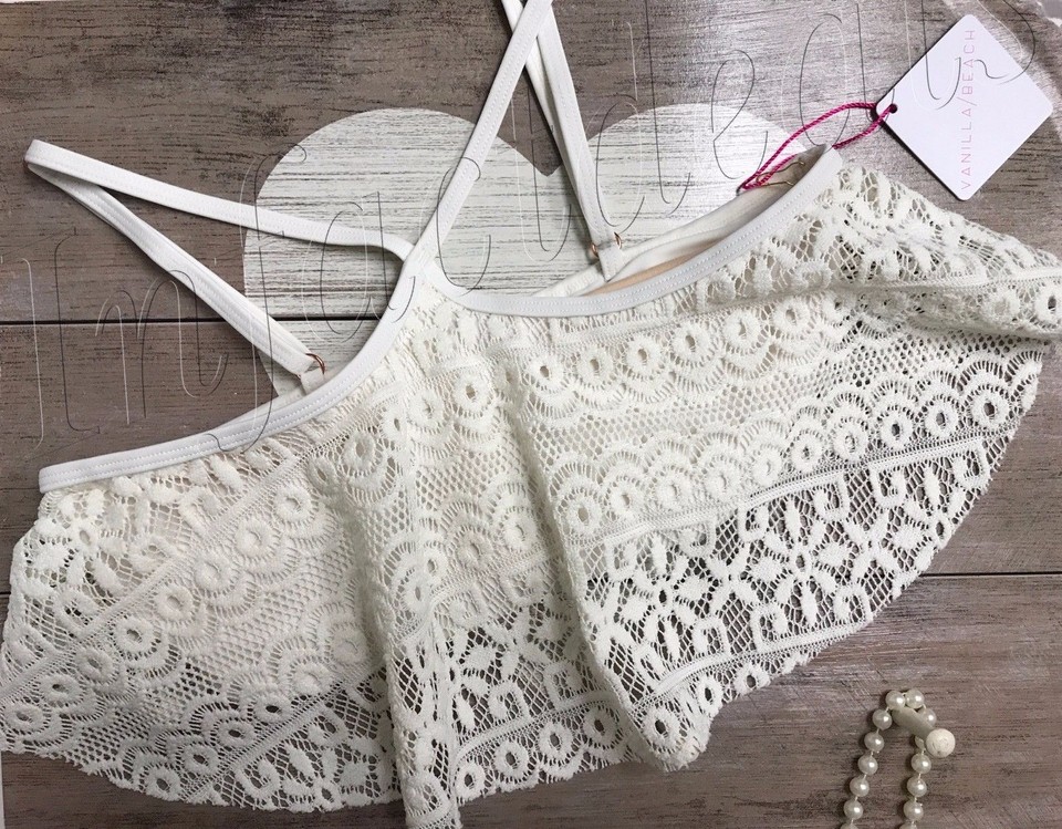 Women's Vanilla Beach Ivory Lace High neck Swim Top Size S Small ...