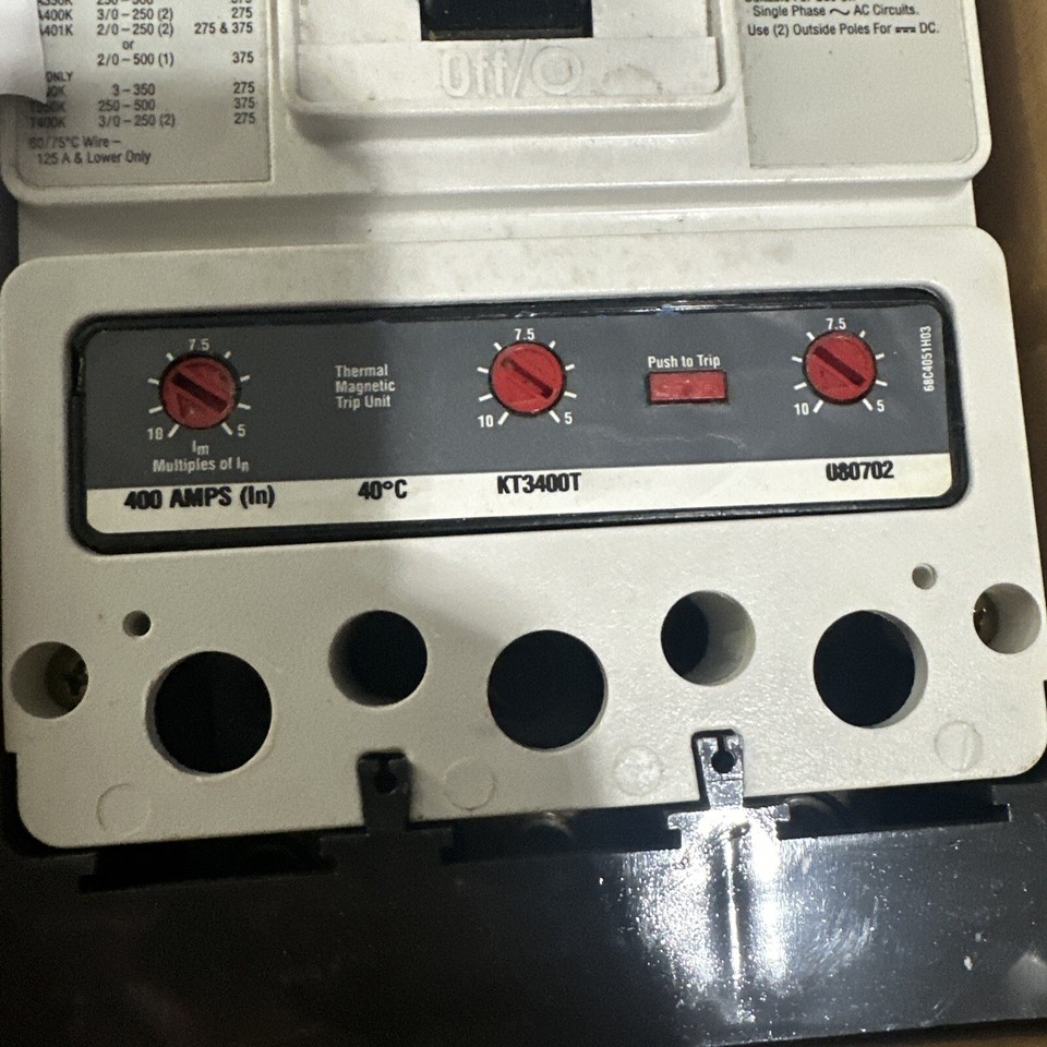 Eaton Cutler-Hammer KD-3400F Circuit Breaker K-Frame 3 Pole 3 Phase 400 ...