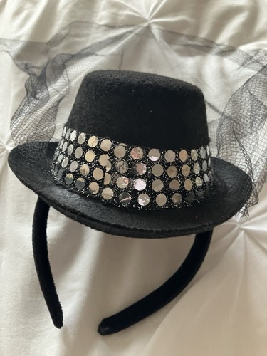 Small Black & Silver Sequins Hat Fascinator Hair Band Accessory Fancy ...