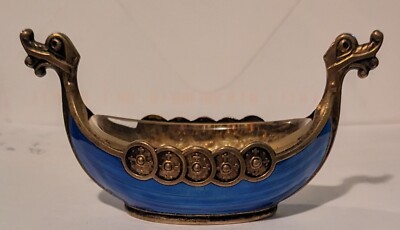 Theodore Olsen Norway Gilt Sterling Silver Blue Guilloche Viking Ship ...