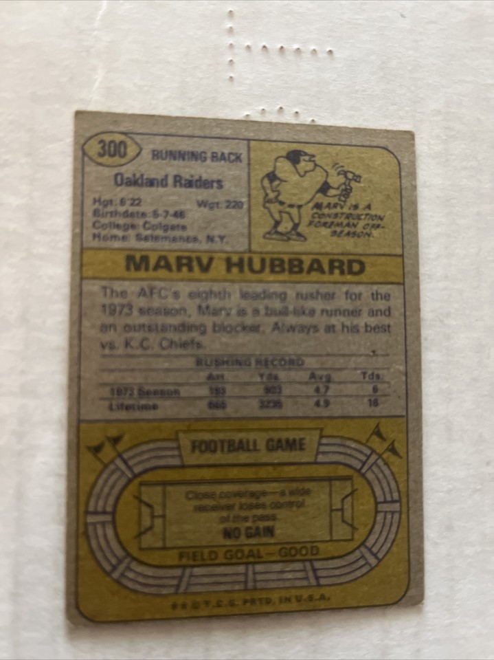 1974 Marc Hubbard Oakland Raiders Topps Football Card #300 | eBay