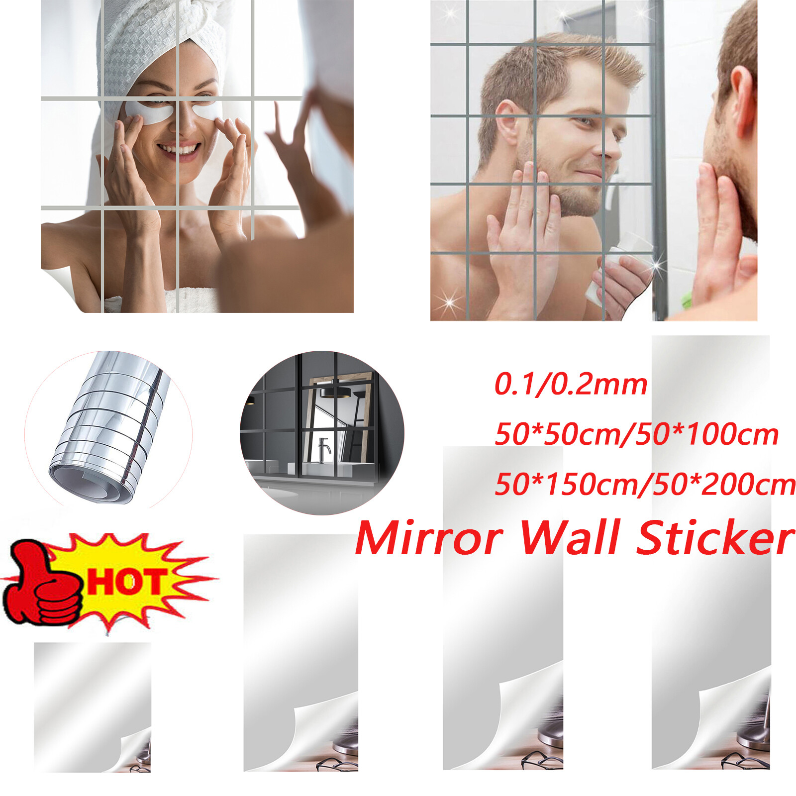 Self Adhesive Mirror Wall Sticker Removable Mirror Sheets DIY Home ...