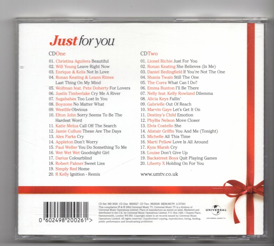 (JG120) Just For You, 40 Classic Love Songs various artists - 2004 ...