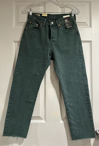 NWT Levis Premium 501 Original Cropped High Rise Womens Jeans Green ...