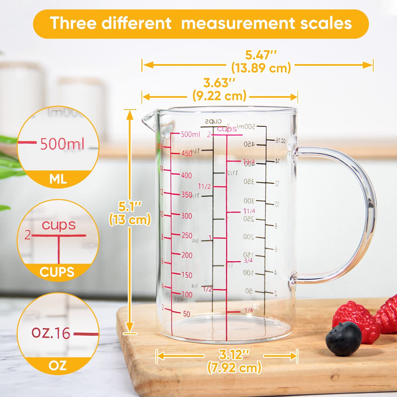 Glass Measuring Cup With Handle doublesided Measuring Scale Vshaped ...