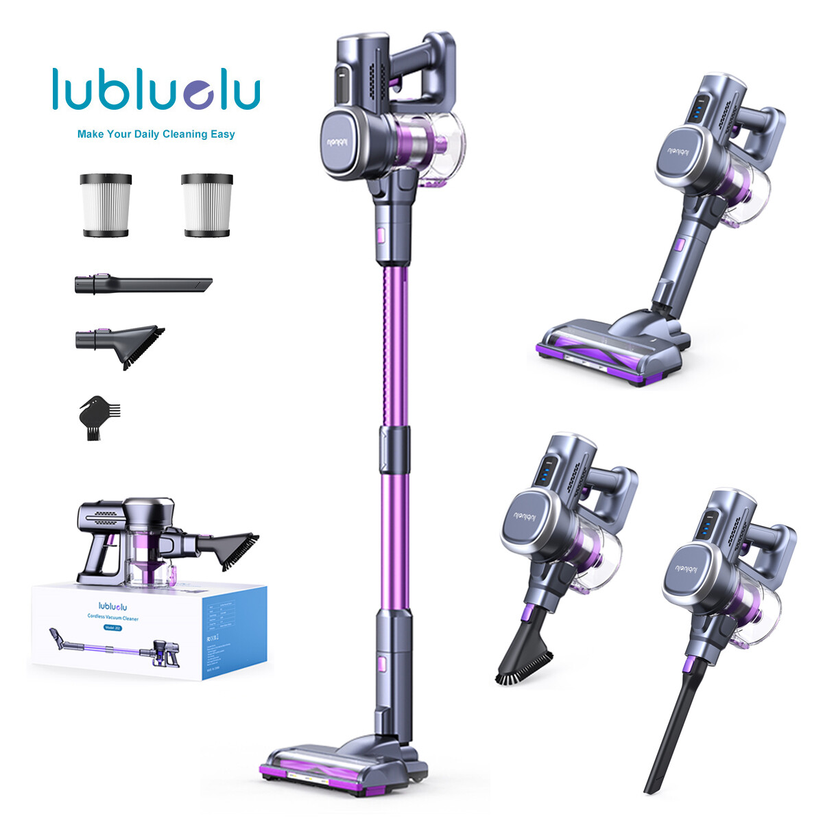 Lubluelu 6in1 Freistehend Akku Staubsauger 25,9V kabellos Bodensauger ...