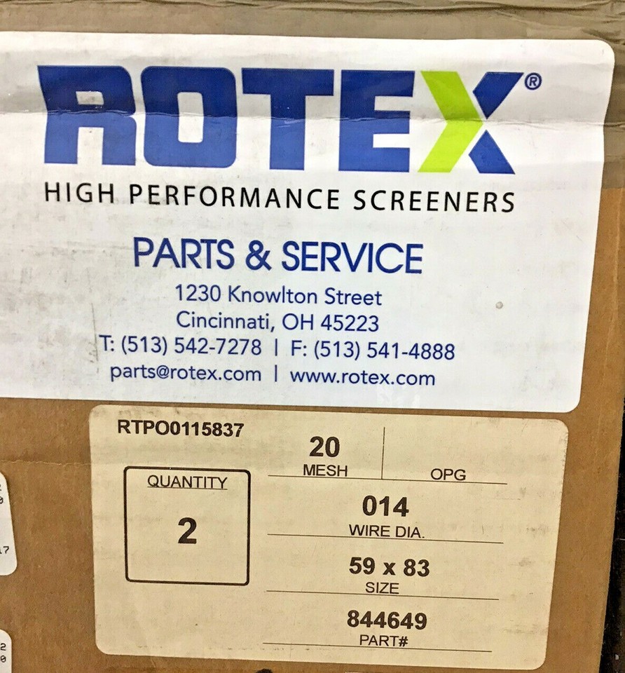 NEW ROTEX 844649 SCREEN WIRE 59" x 83" SCREENER PARTS #20 MESH | eBay