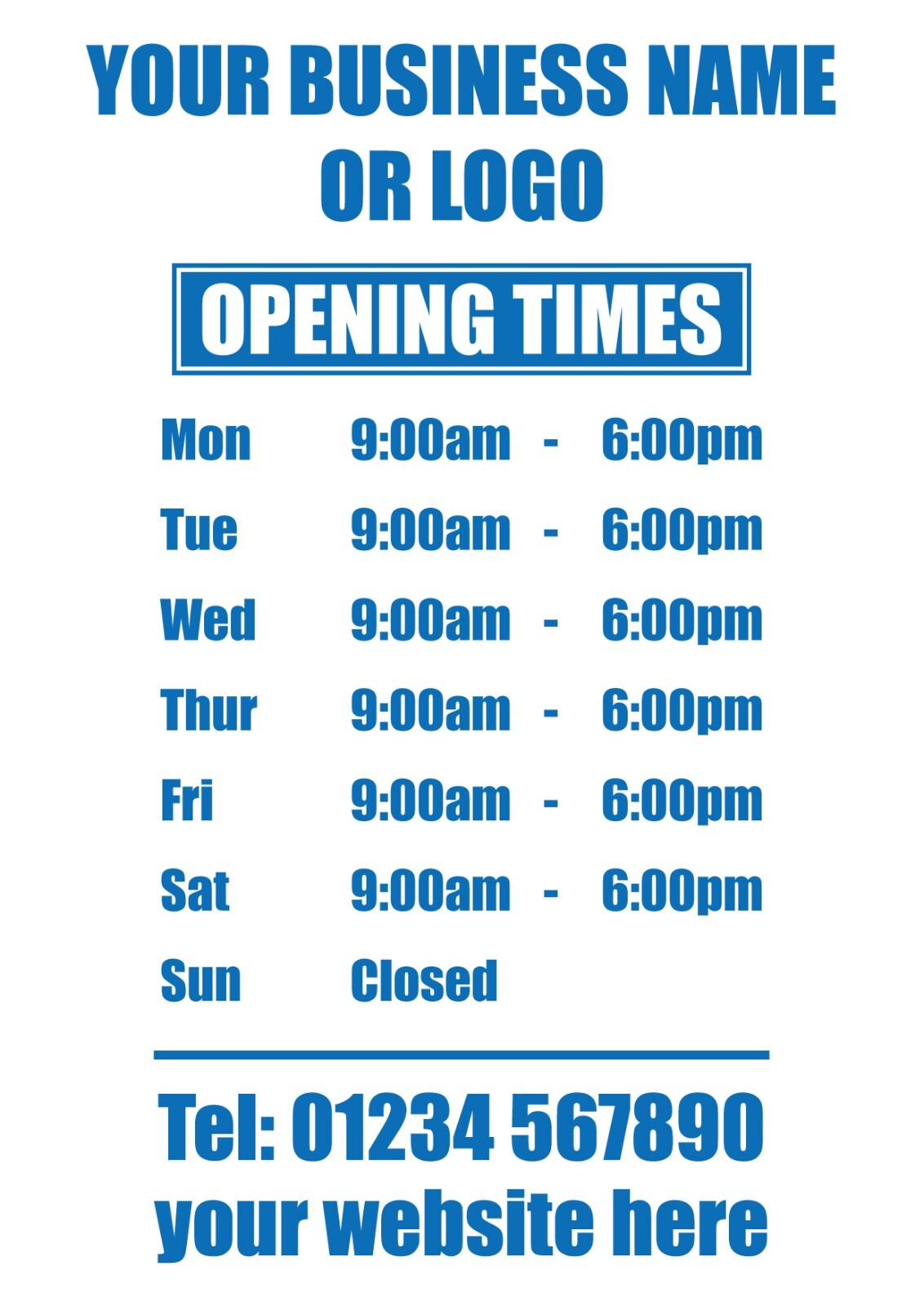 Large Opening Times Window Sticker Decal Business Hours Door Sign Logo ...
